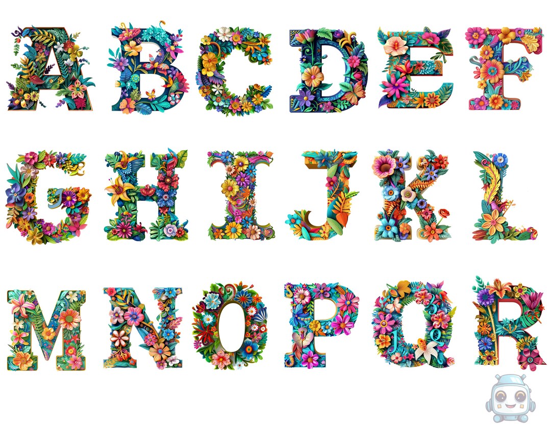 Exotic Flowers Alphabet Watercolor, Exotic Letters, Transparent ...