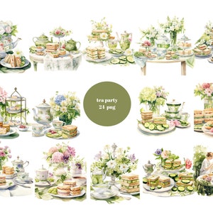 24 Tea Party Watercolor Clipart, Picnic Clipart, PNG Digital Files on ...