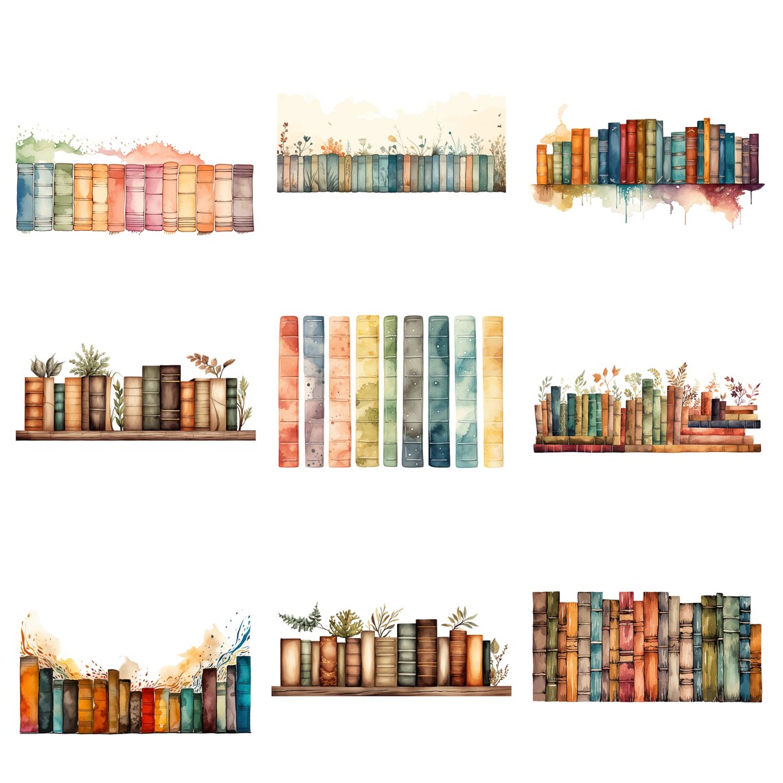 Watercolor Book Borders Clipart, PNG Digital Files on Transparent ...