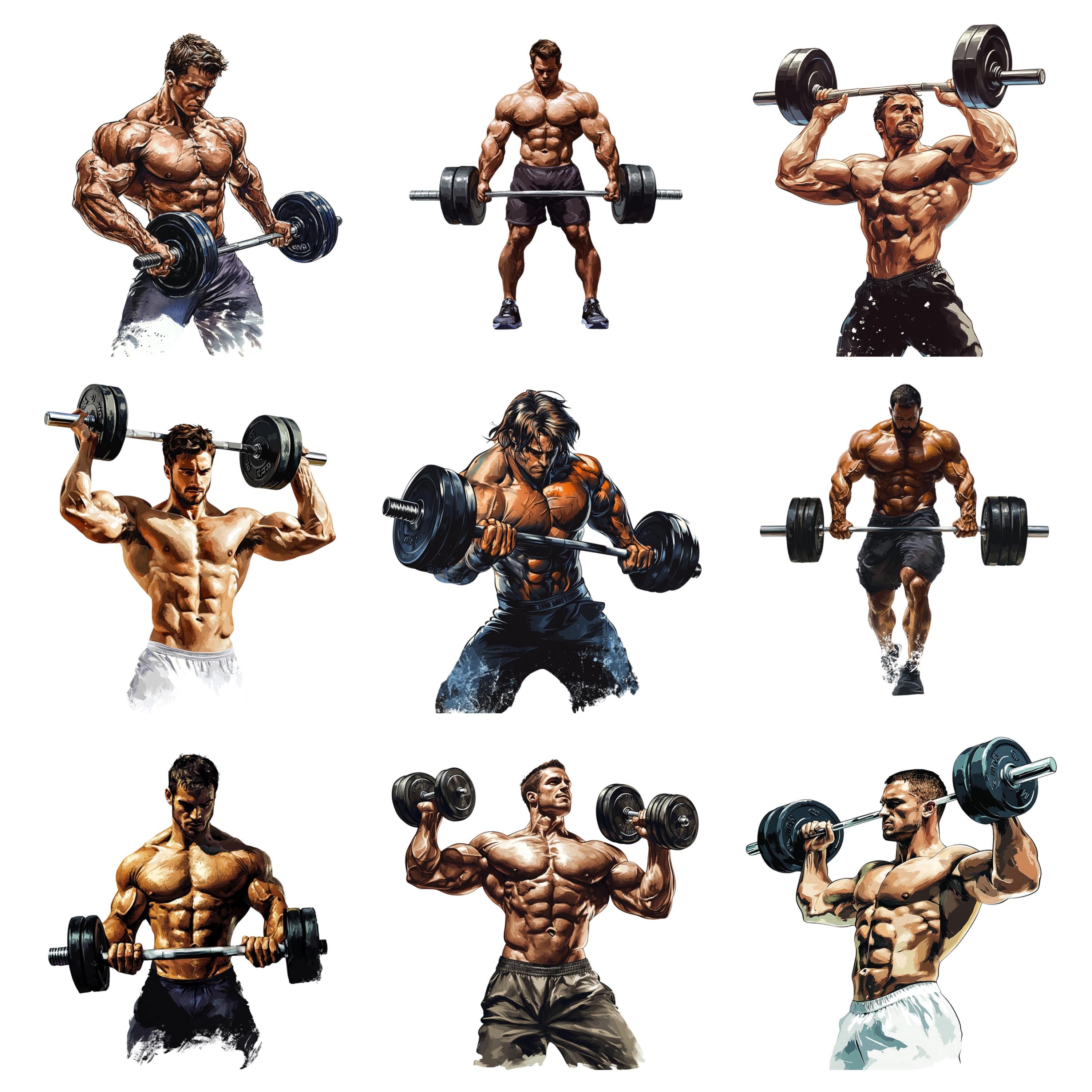 Bodybuilders Training Clipart - 19 PNG Digital Download - Fitness and ...