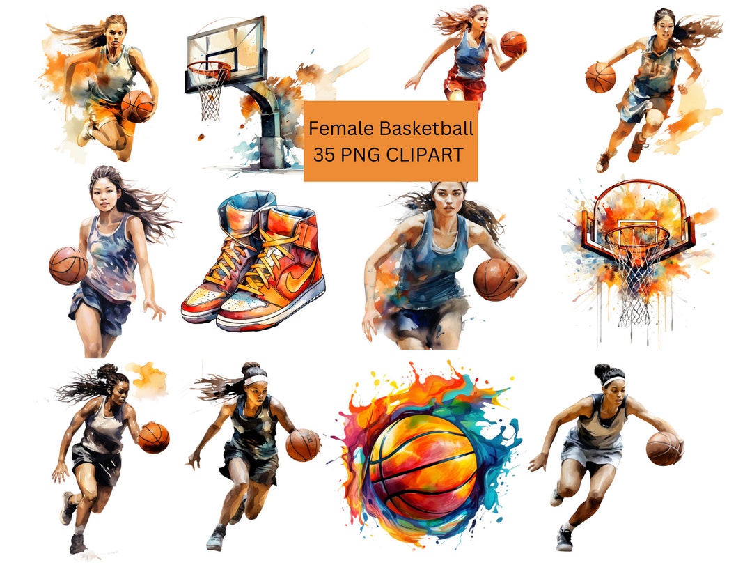 Watercolor Female Basketball Clipart, Transparent Background, Scrapbook ...