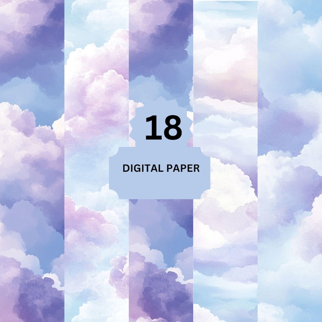 Pastel Cloud Digital Paper – 18 Sky Backgrounds in Purple and Blue for ...