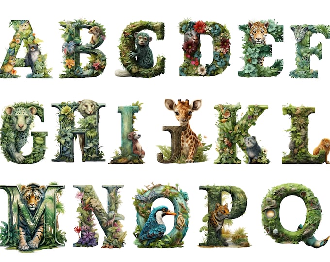 Jungle Alphabet Clipart - Safari Clip Art - Digital Letters - Jungle ...
