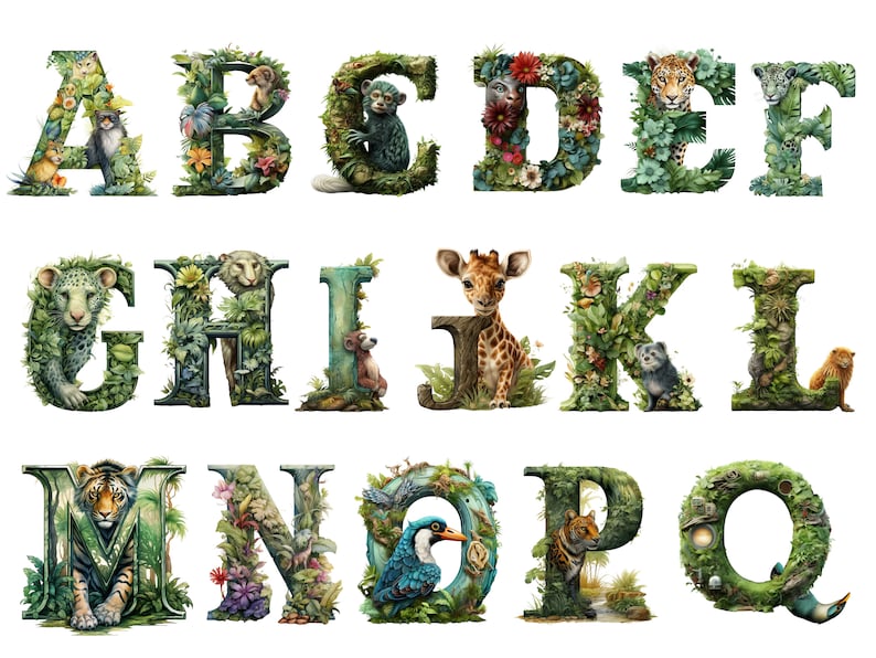 Jungle FONT Png Jungle Alphabet Png Jungle Png Cut Files for - Etsy UK
