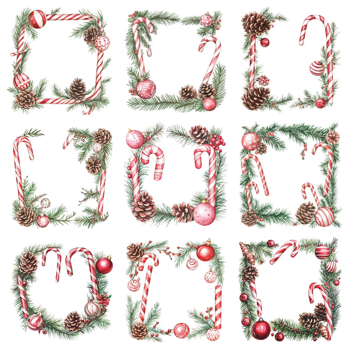 26 Candy Cane Frames Watercolor Clipart, Christmas Clipart, PNG ...