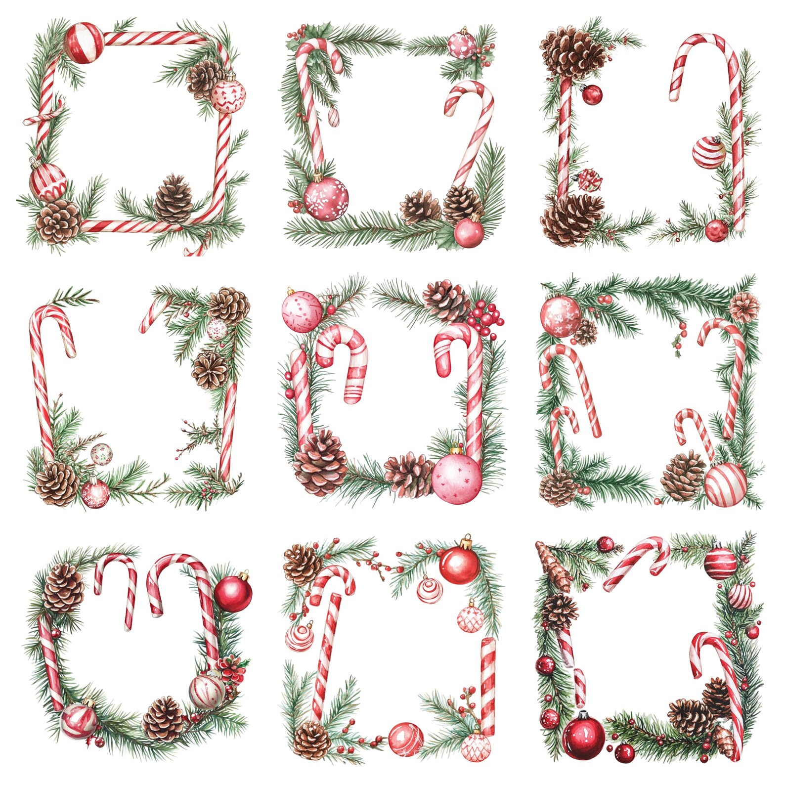 26 Candy Cane Frames Watercolor Clipart, Christmas Clipart, PNG ...