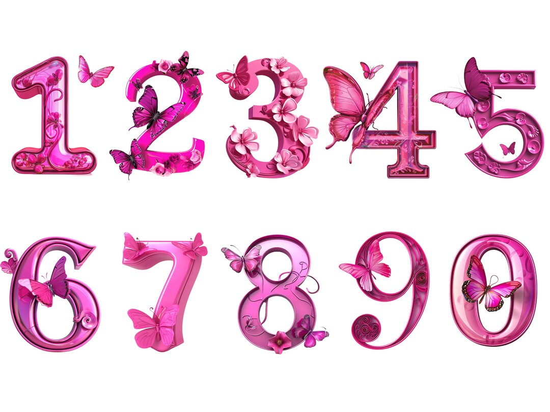 Pink Butterflies Numbers, Green Numbers, Instant Download for ...