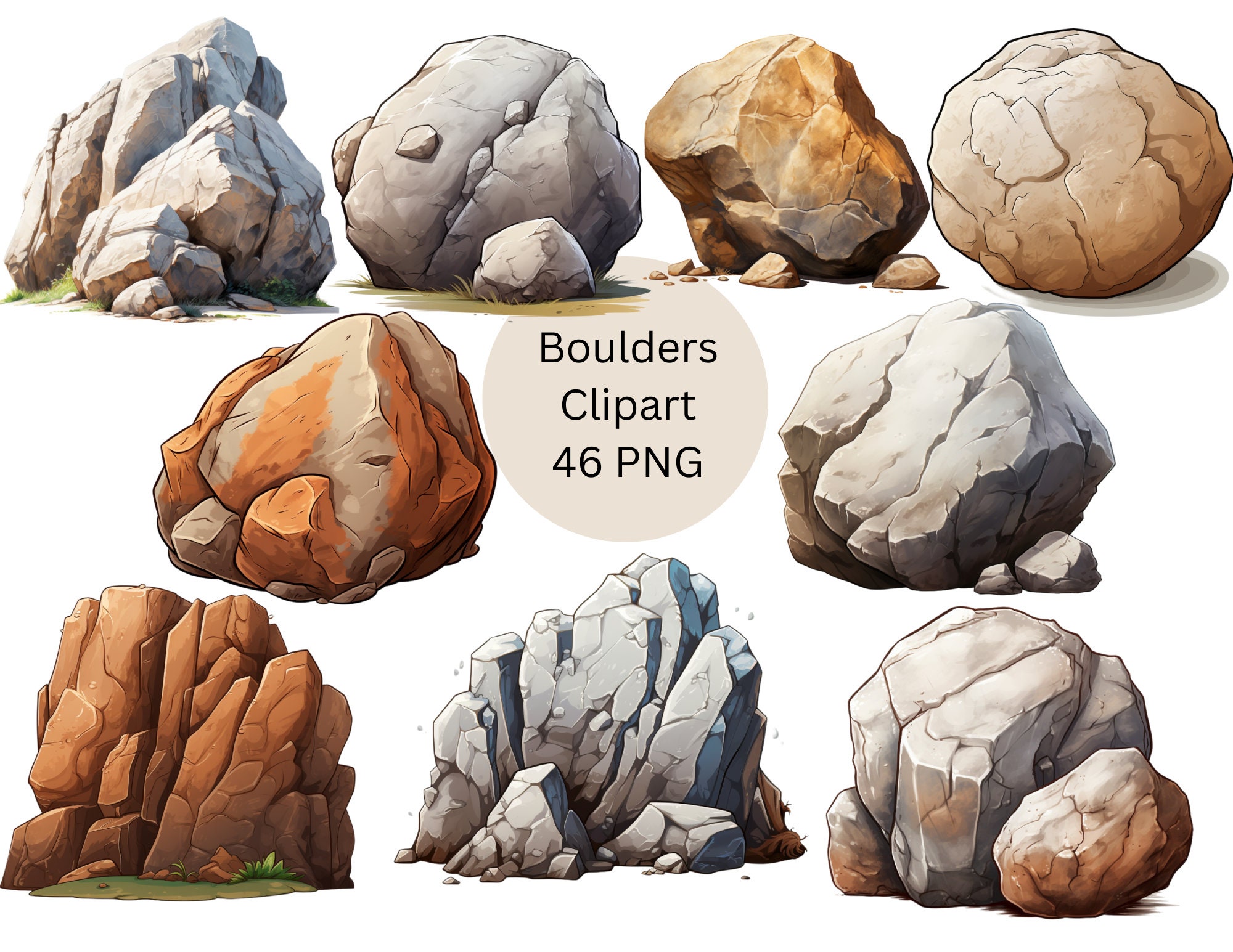 Boulders Clipart, PNG Digital Files on Transparent Background ...