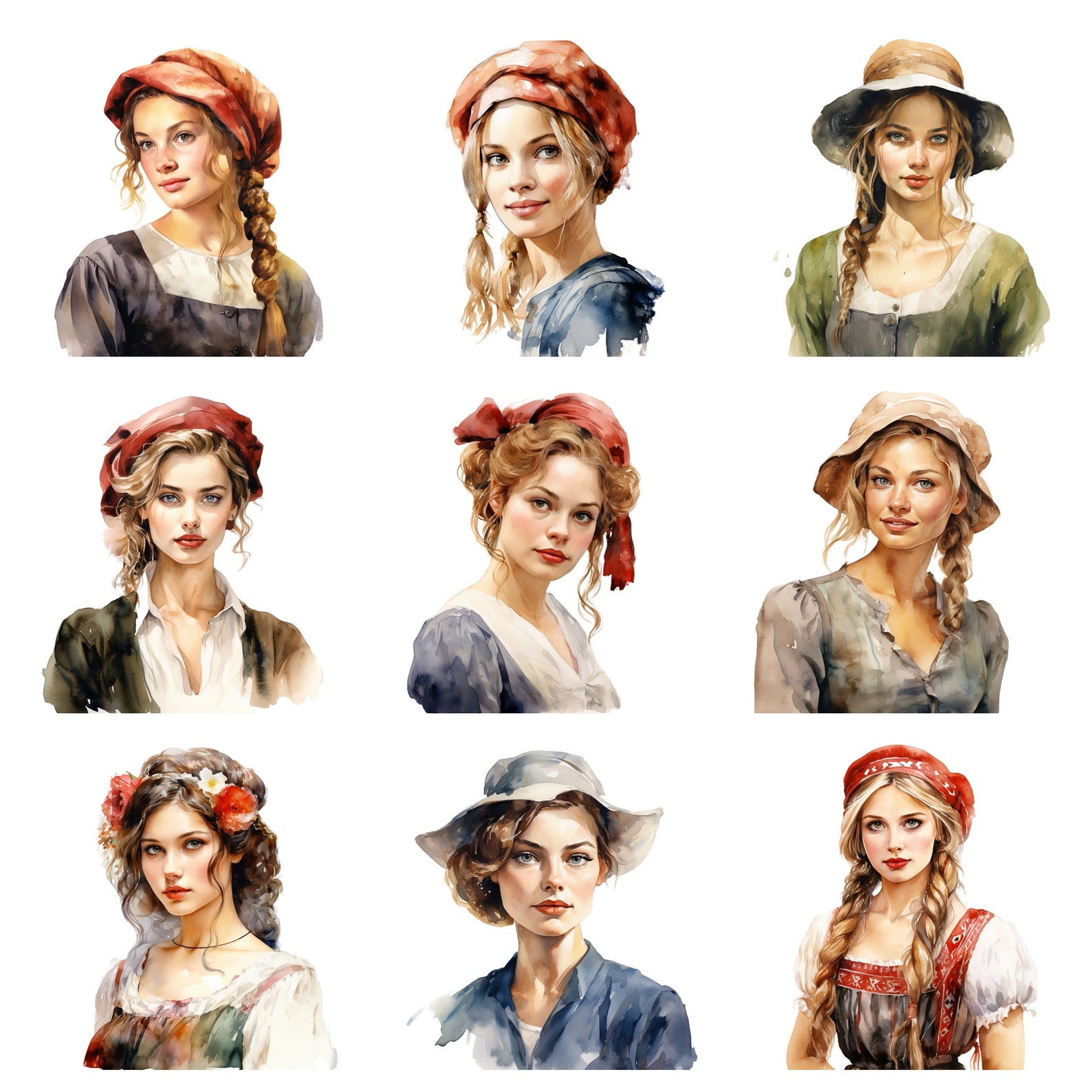 Watercolor German Women Clipart, PNG Digital Files on Transparent ...