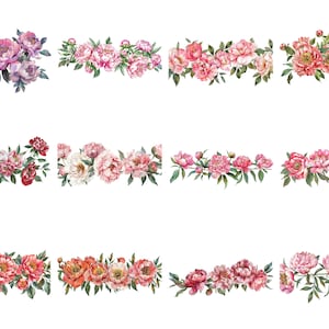 39 Peony Border Watercolor Clipart, Floral Clipart, PNG Digital Files ...