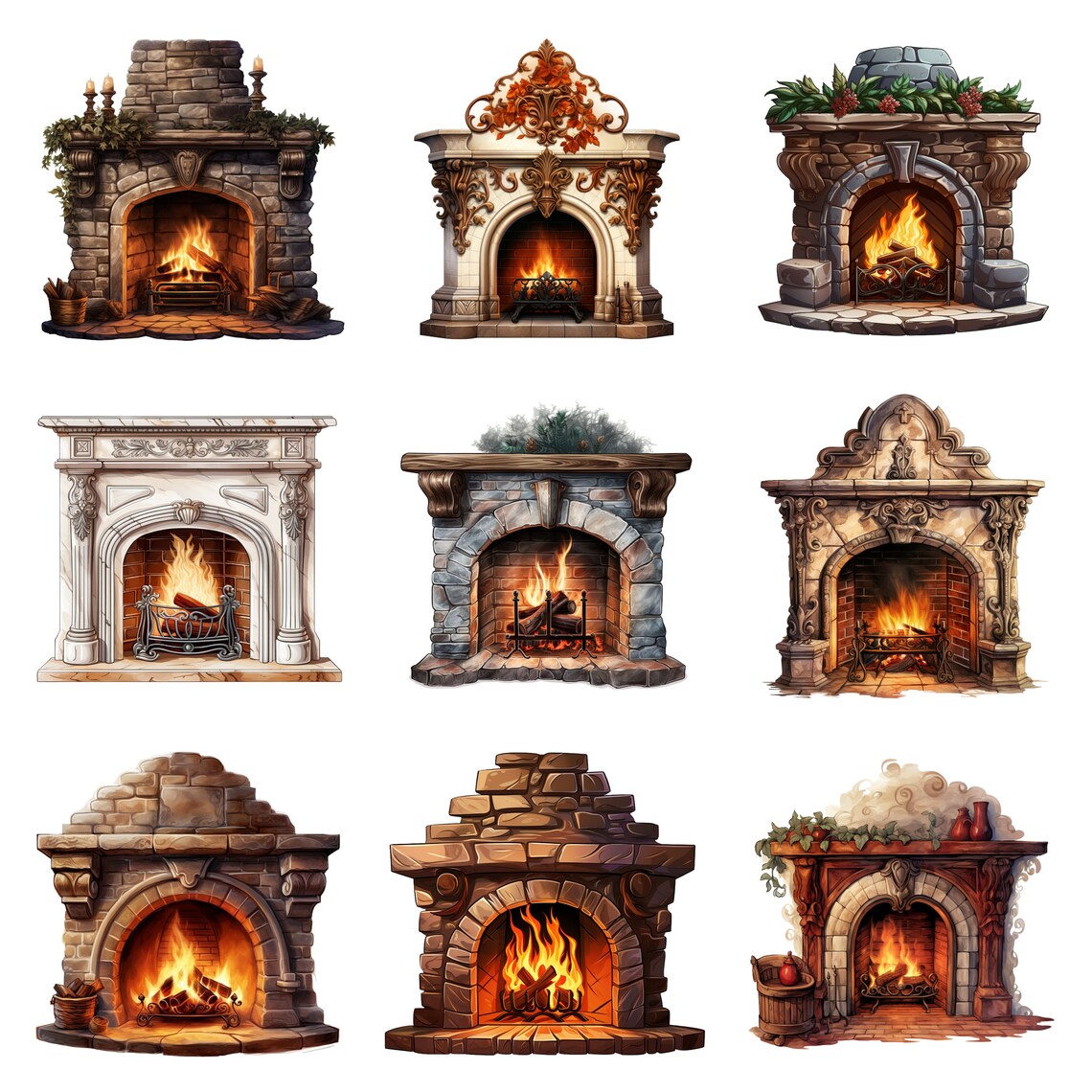 Fireplaces Clipart, PNG Digital Files on Transparent Background ...