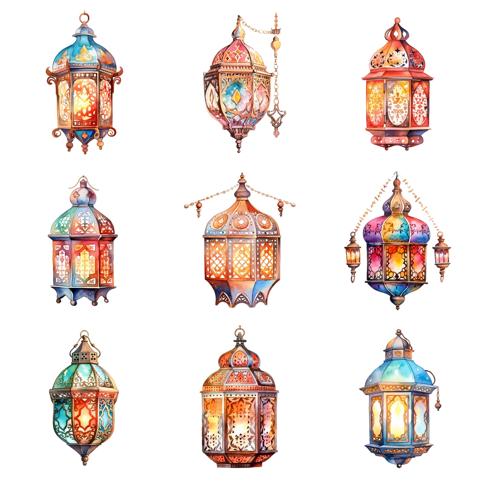 25 Arabian Lanterns Watercolor Clipart, Arabia Clipart, PNG Individual ...