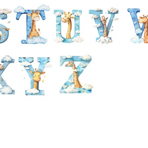 Blue Giraffe Alphabet Watercolor, Giraffe Letters, Transparent ...