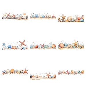 44 Seashell Borders Watercolor Clipart, Border Clipart, PNG Individual ...
