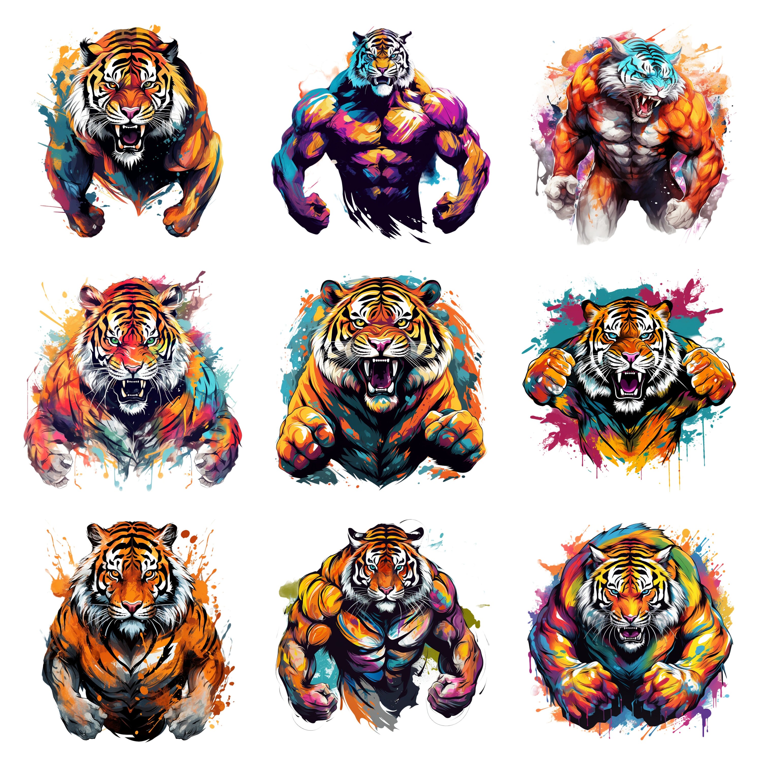Muscle Tigers Clipart, Animation PNG, Digital Files on Transparent ...
