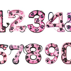 Pink Dog Paw Numbers Clipart, PNG Individual Images on Transparent ...