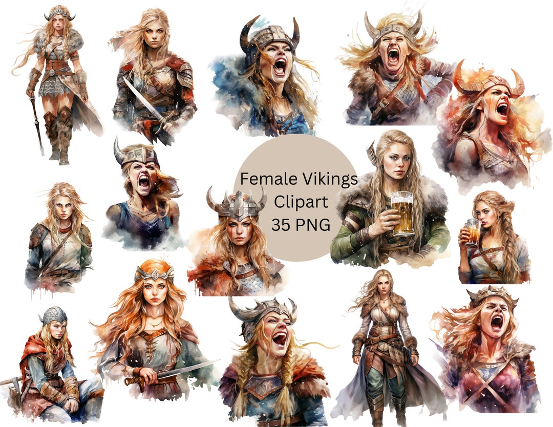Female Vikings Watercolor Clipart, PNG Digital Files on a Transparent ...