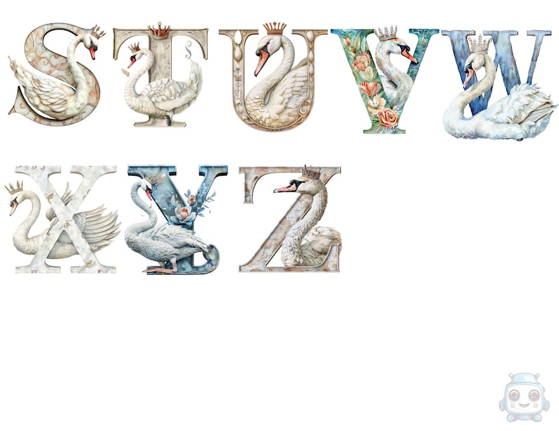 Watercolor Swan Alphabet, Swan Letters Png, Transparent Background ...