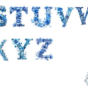 Watercolor Floral Blue Alphabet Clipart , Floral Alphabet, Transparent ...