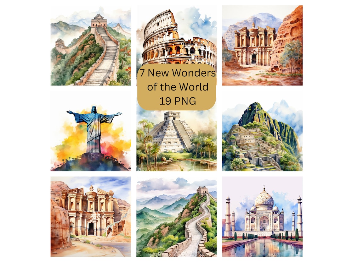 Watercolor 7 New Wonders of the World Clipart, PNG Digital Files ...