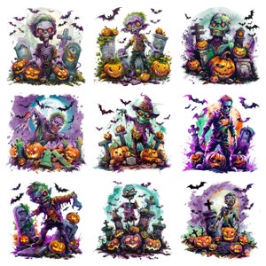 Halloween Zombie Watercolor Clipart, Halloween Clipart, PNG Individual ...