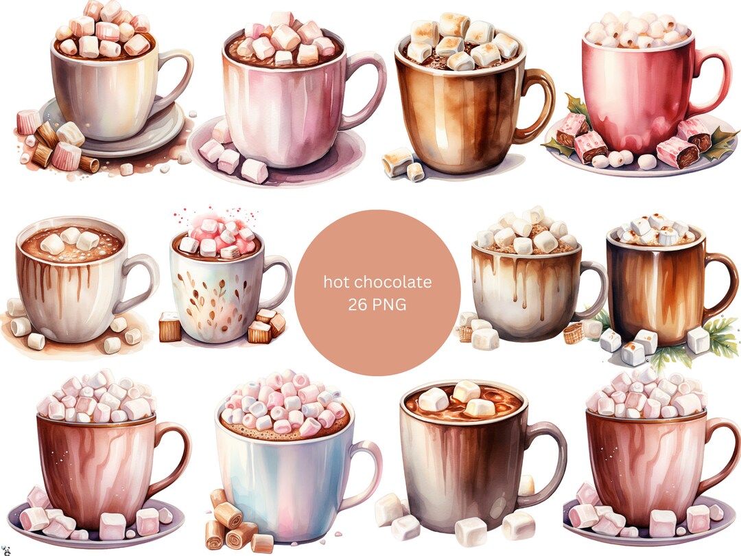 26 Hot Chocolate Watercolor Clipart, Christmas Clipart, PNG Individual ...