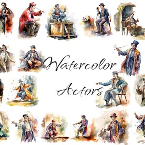 Watercolor Actors Clipart Playing PNG Digital Files on a - Etsy