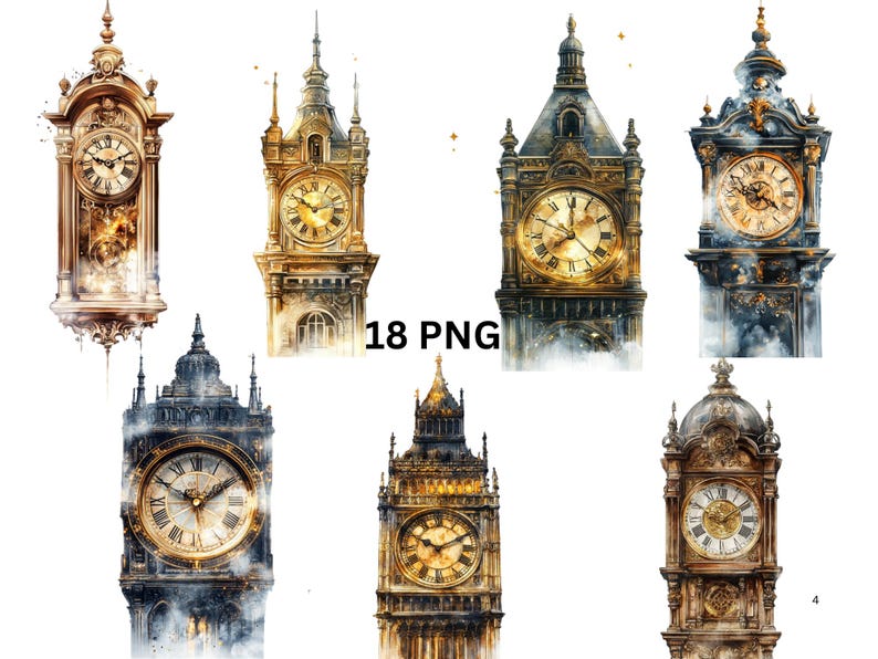Watercolor Clock Tower PNG - 18 Transparent Vintage Steampunk Clipart ...