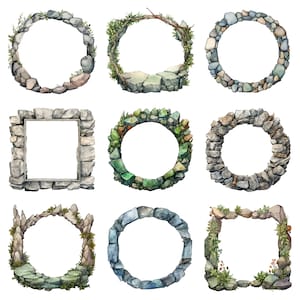 Watercolor Stone Frames Clipart, PNG Digital Files on Transparent ...