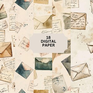 Vintage Letters Digital Paper, Envelope Backgrounds, Antique Paper ...
