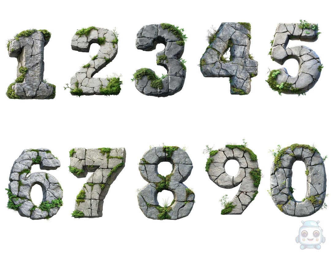 Stone Numbers With Moss Clipart Instant Download for Commercial Use ...