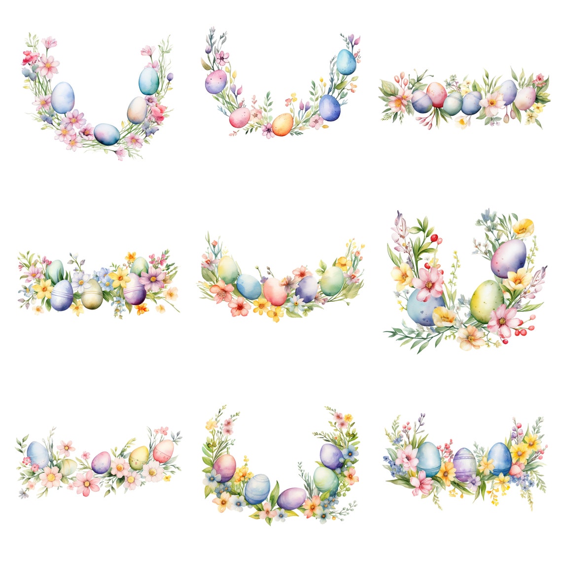 39 Easter Garlands Watercolor Clipart, Easter Clipart, PNG Individual ...