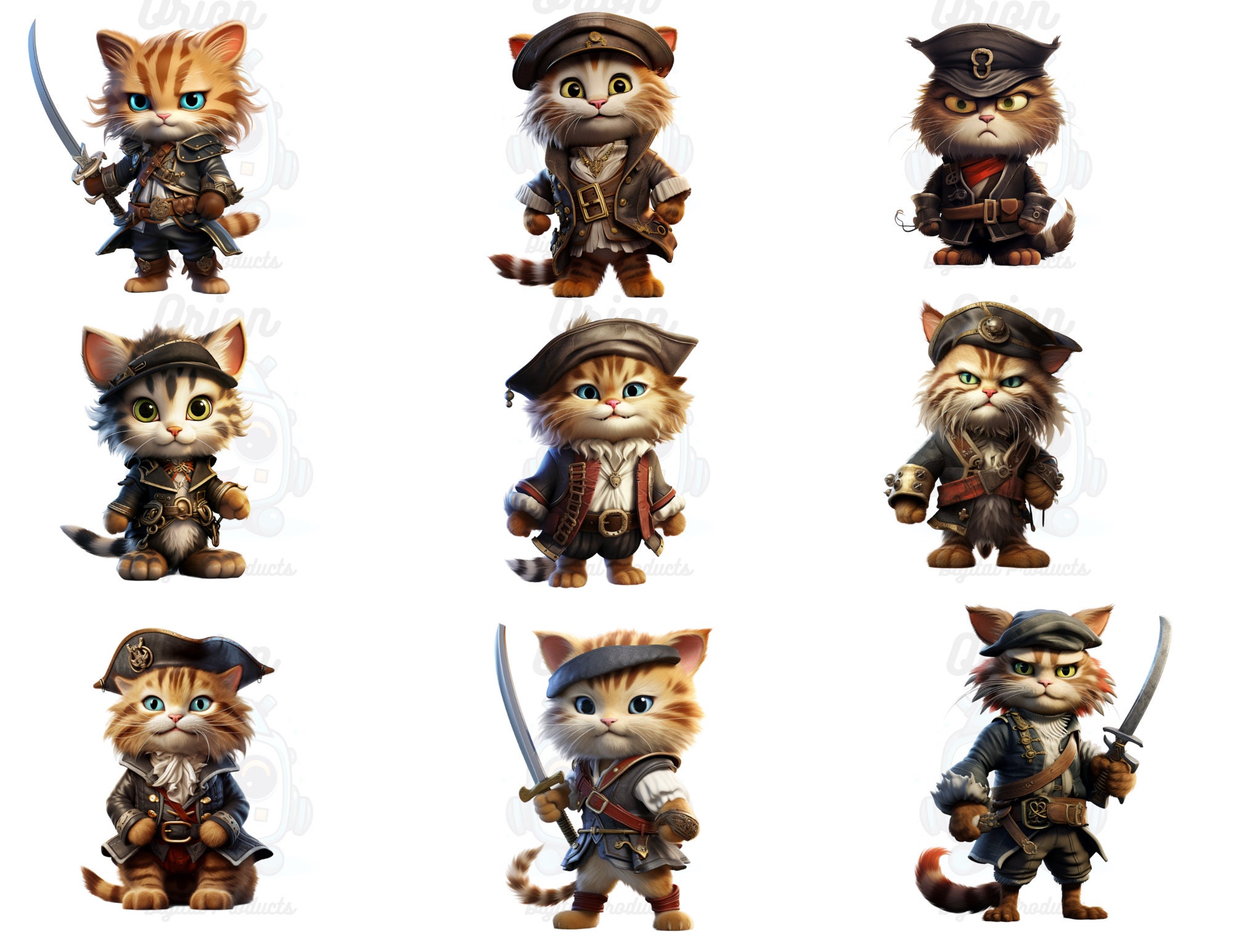 Animated Pirate Cats Clipart Transparent Background High - Etsy