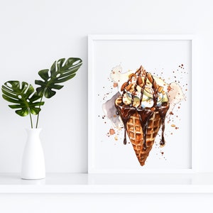 Watercolor Stuffed Waffles Cones Ice Creams Clipart, PNG Individual ...