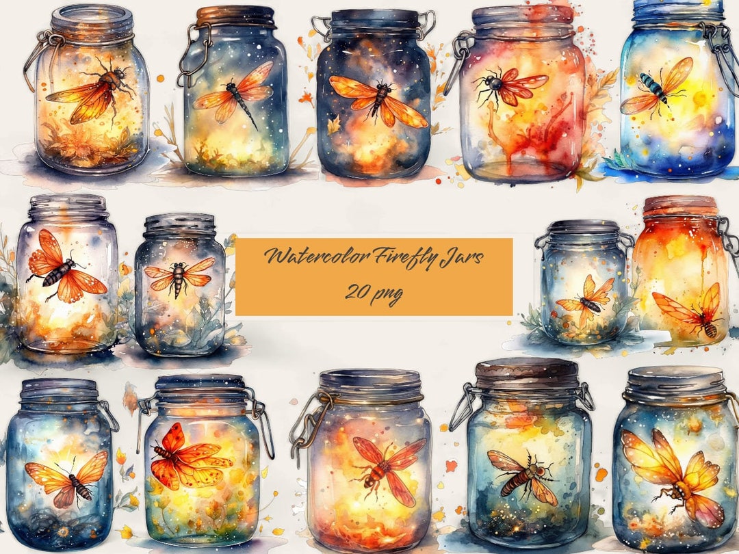 Watercolor Firefly Jars Clipart - Fantasy Fireflies PNG Digital Files ...