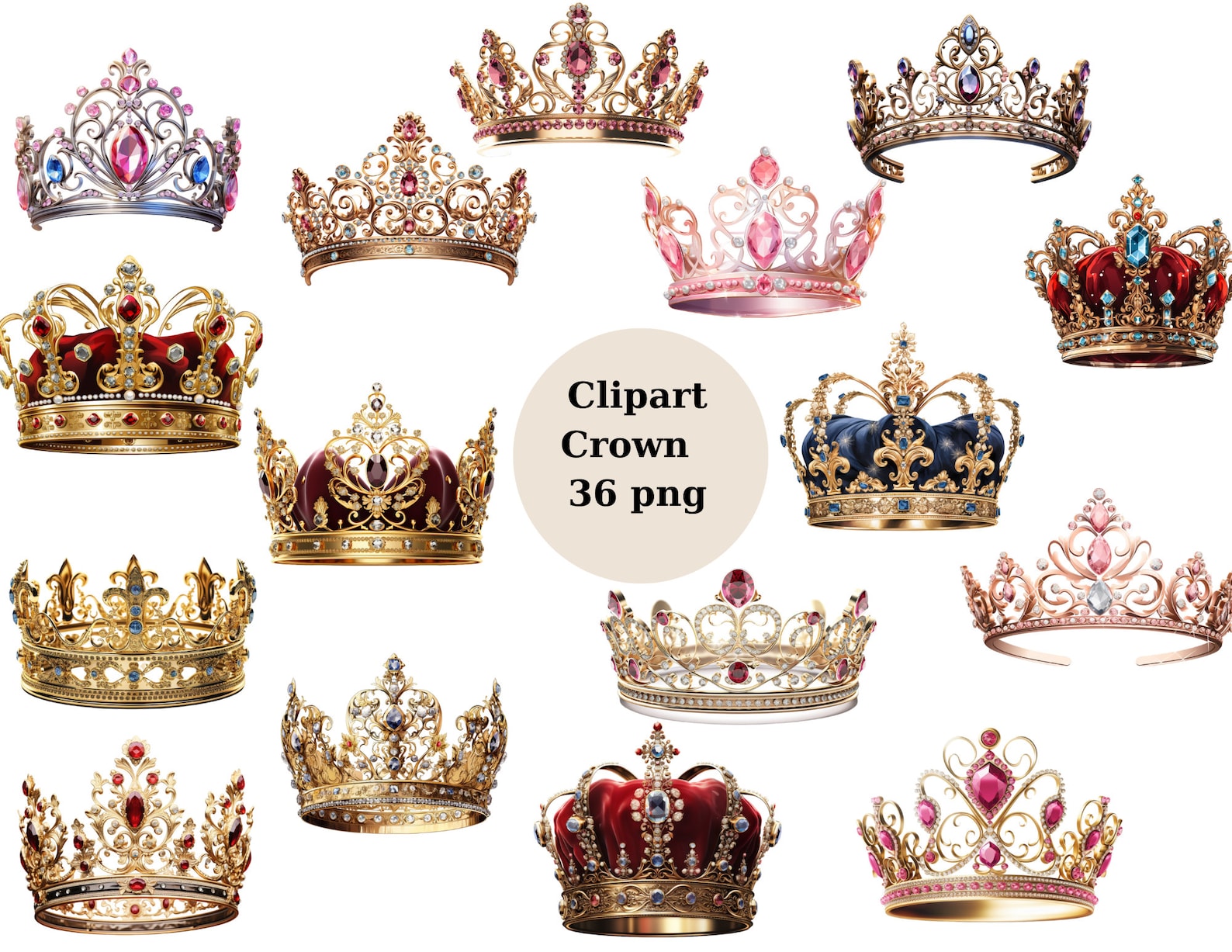 Crown Clipart, Princess Crown, King Crown, Transparent Background, High ...