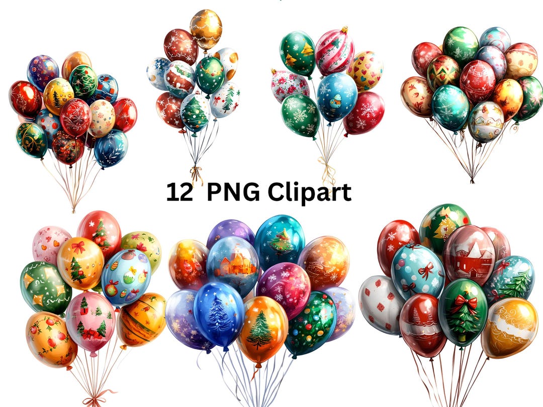 12 Christmas Balloons Clipart, Christmas Clipart, PNG Individual Images ...