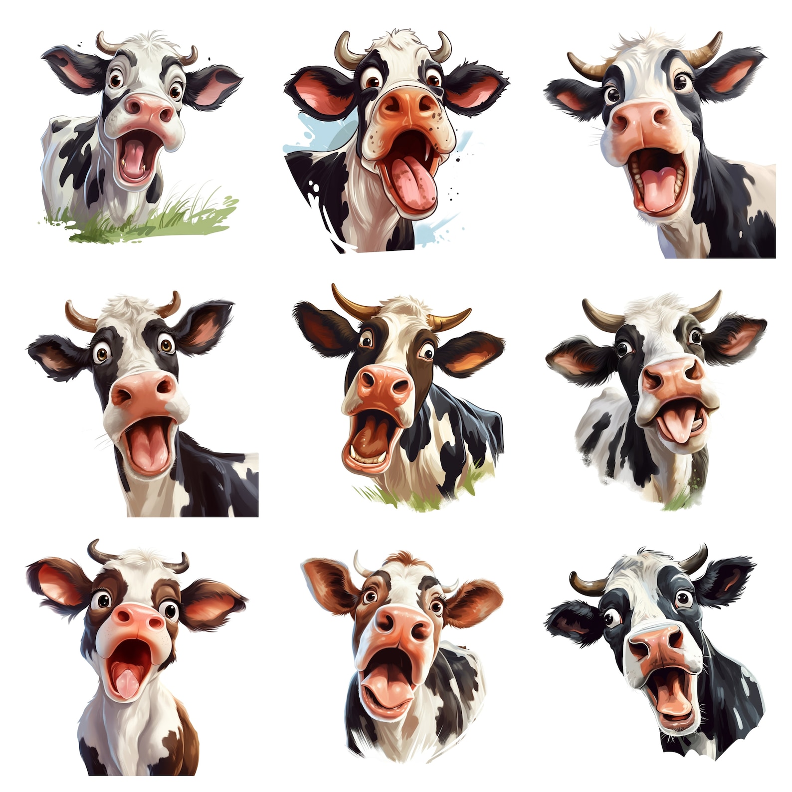 Funny and Crazy Cows Clipart, PNG Digital Files on Transparent ...