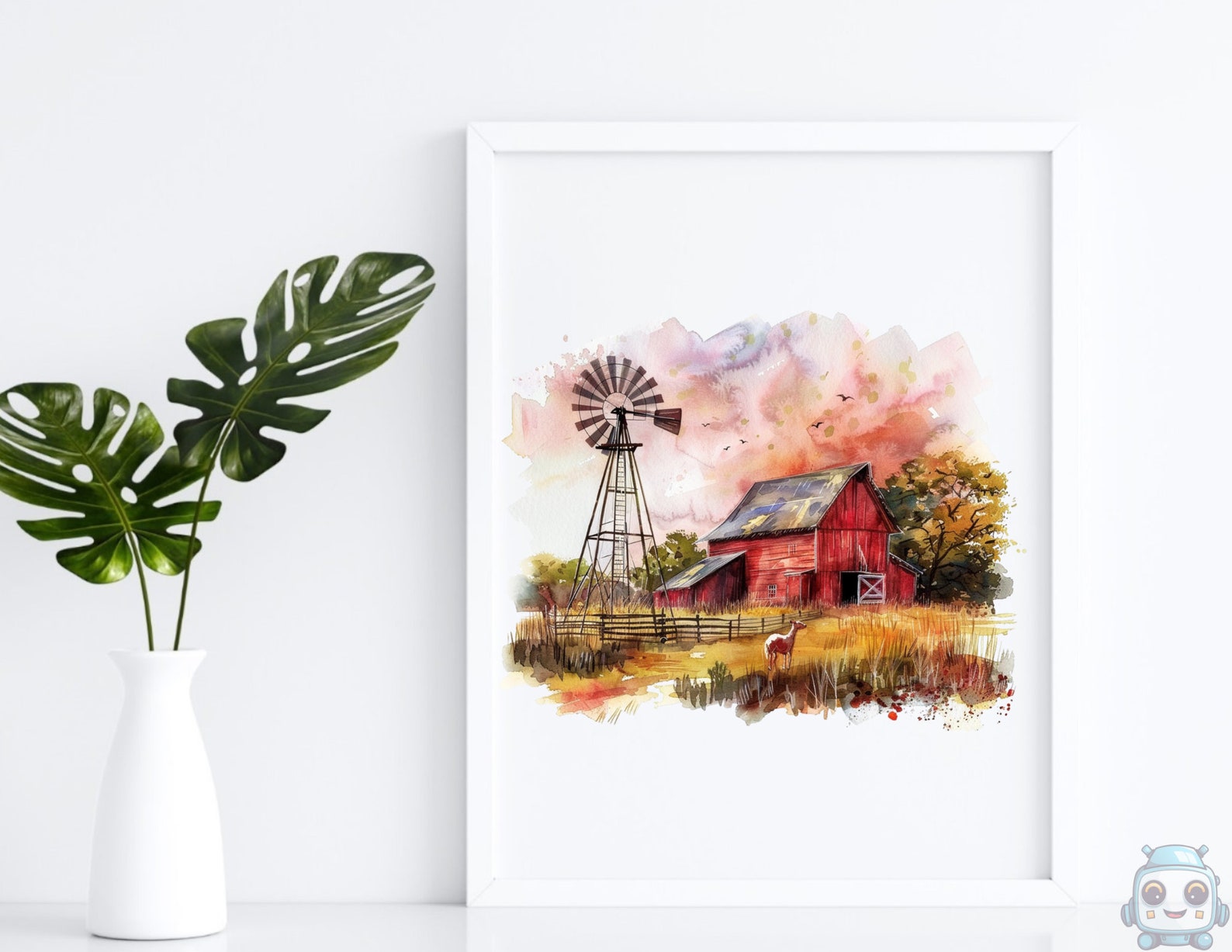 Watercolor 32 Farm With Windmill Clipart, PNG Digital Files on ...