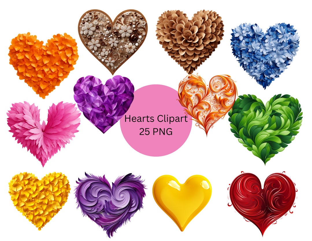 Hearts Clipart, PNG Digital Files on a Transparent Background ...