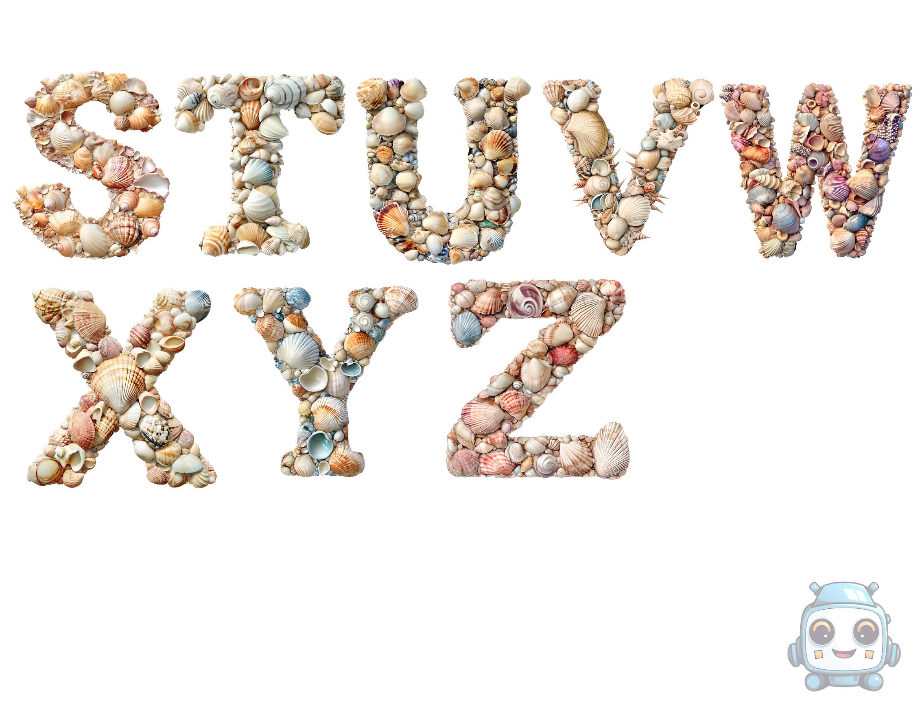 Seashell Alphabet Watercolor Clipart, Alphabet Clipart, PNG Individual ...