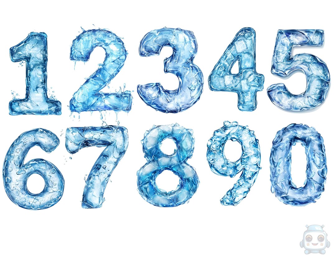 Ice Numbers Watercolor Clipart, Numbers Clipart, PNG Individual Images ...