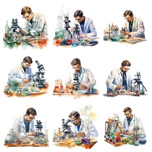 36 Scientists Watercolor Clipart, Science Clipart, PNG Individual ...