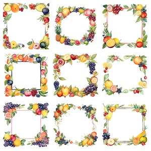 Watercolor Fruit Frames Clipart, Logo Clipart, PNG Digital Files on ...
