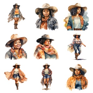 Watercolor 45 Black Cowboy Women Clipart, Women of Color Cowgirls, PNG ...