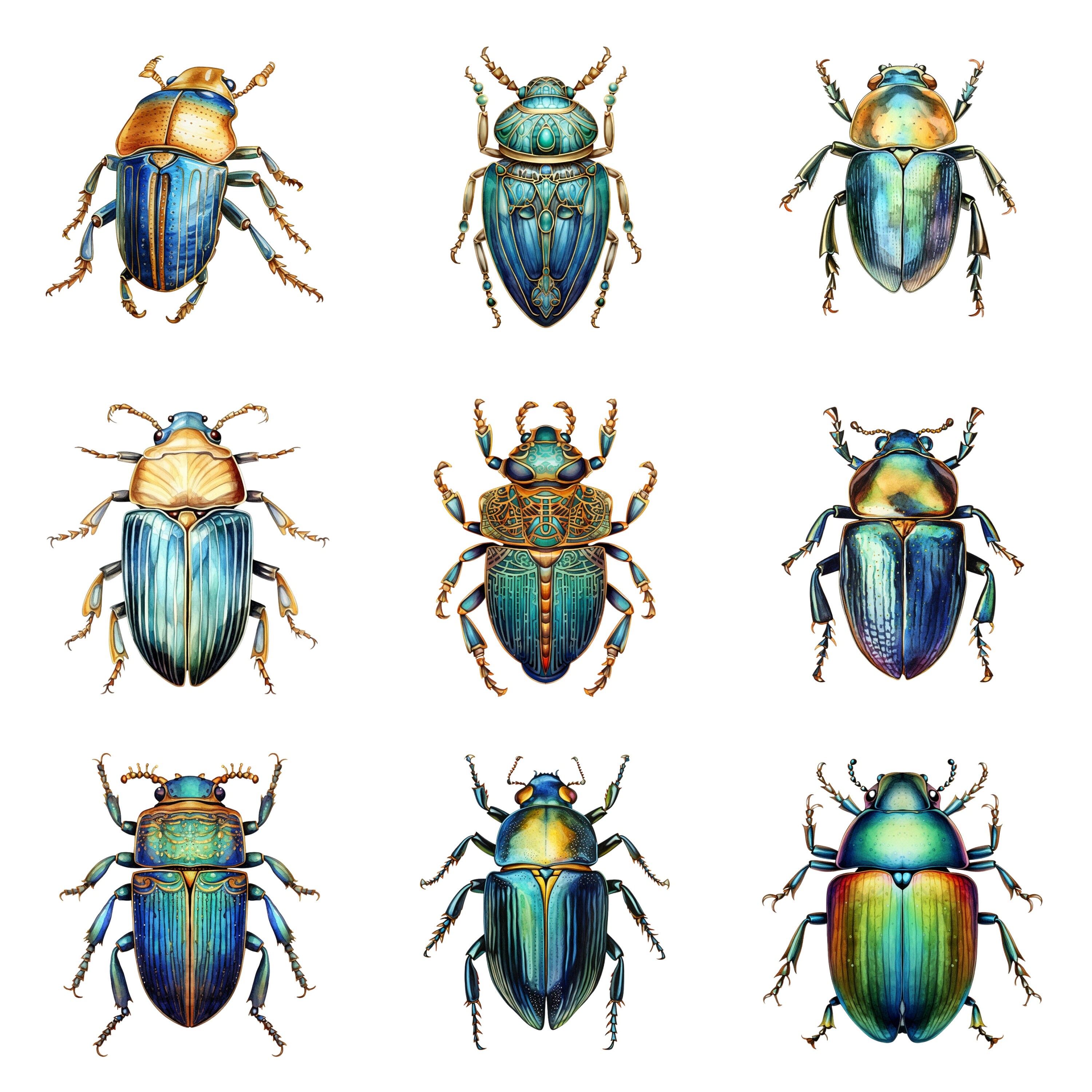 50 Egyptian Scarabs Watercolor Clipart, Egypt Clipart, PNG Individual ...