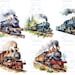 Watercolor Vintage Trains Clipart, PNG Digital Files on a Transparent ...