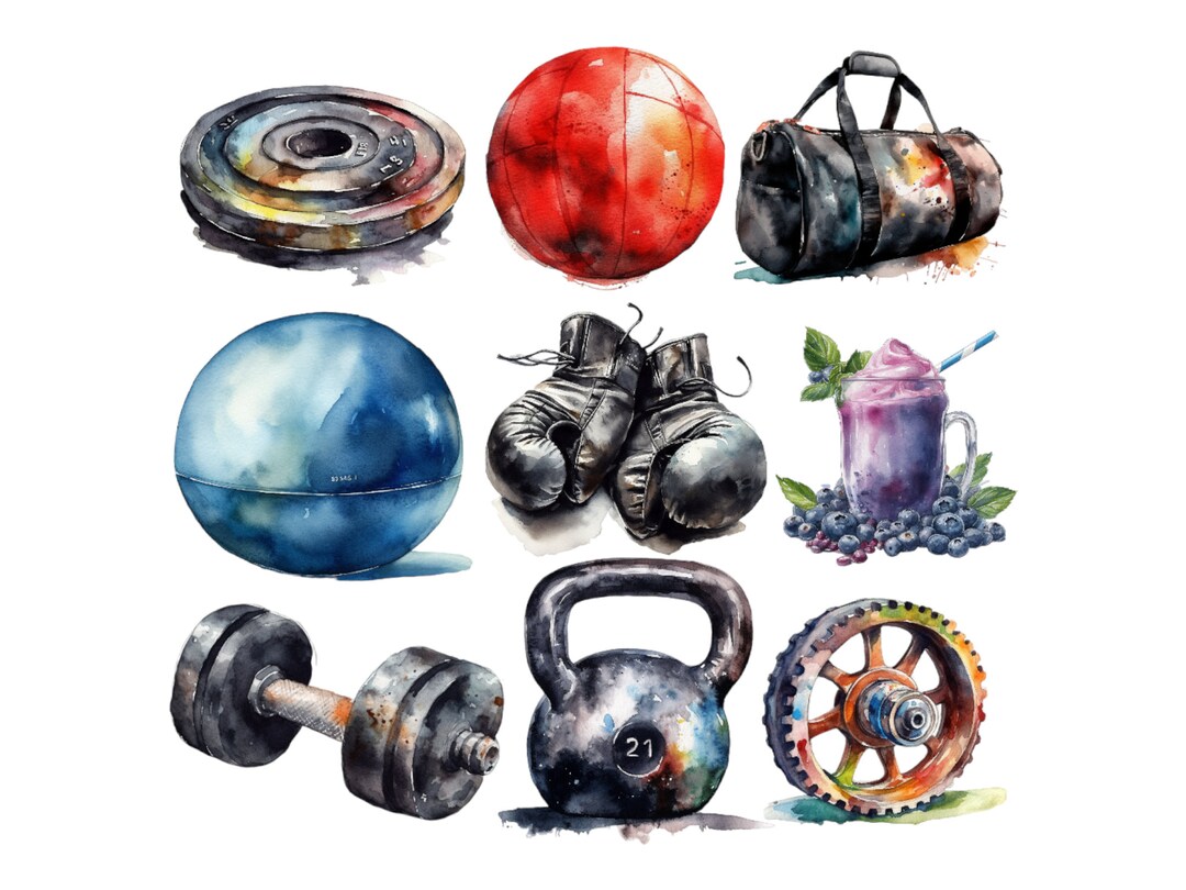 Watercolor Gym Bundle Clipart, PNG Digital Images, High Quality ...