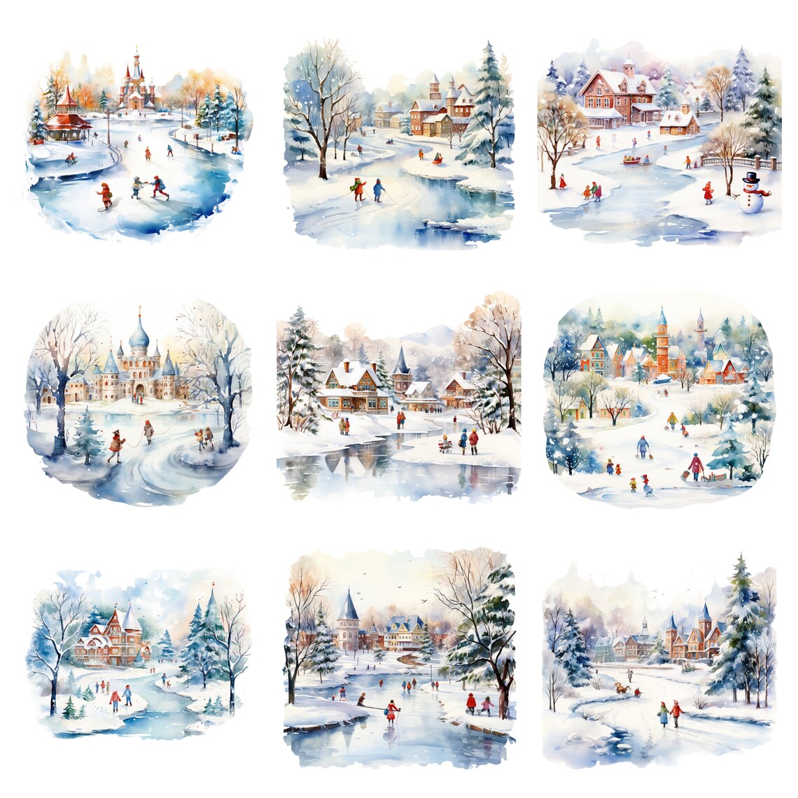 20 Winter Wonderland Watercolor Clipart, Winter Clipart, PNG Digital ...