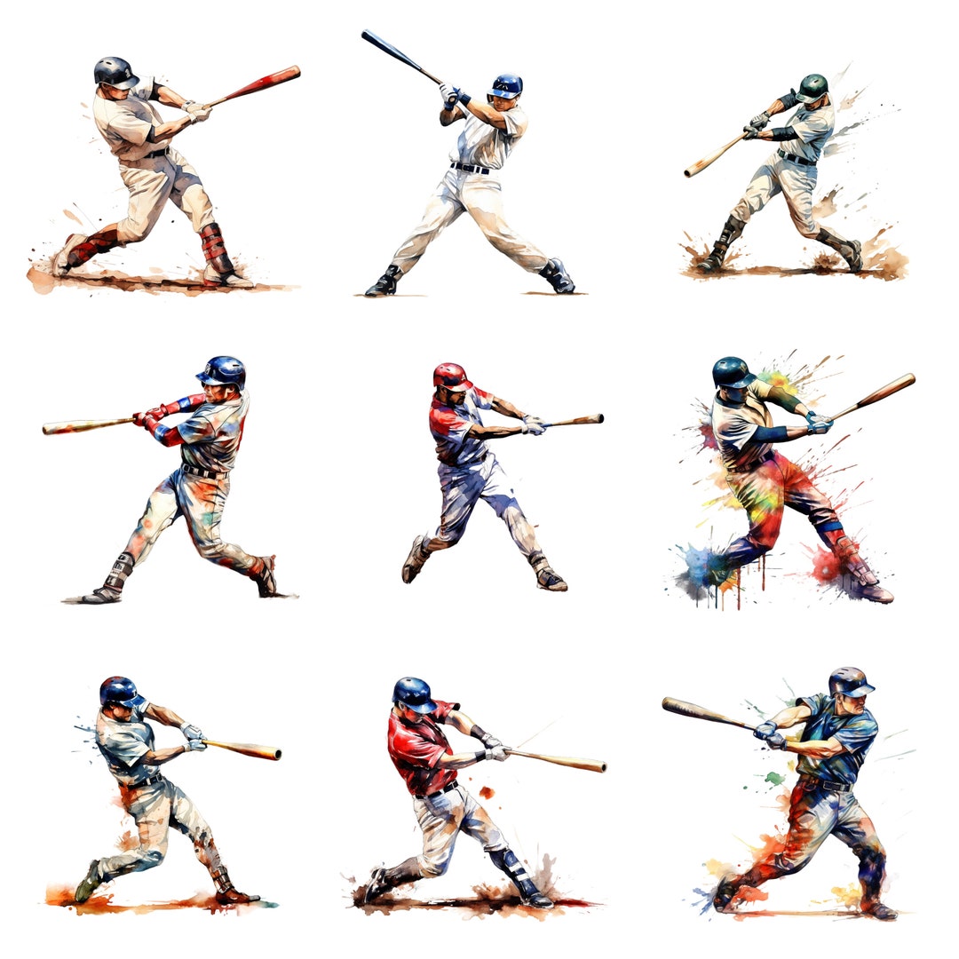 19 Baseball Players Watercolor Clipart, Baseball Clipart, PNG ...